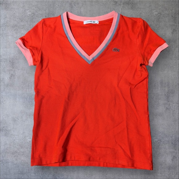 Lacoste | Tops | Lacoste Womens Orange V Neck Shirt Size 36 | Poshmark